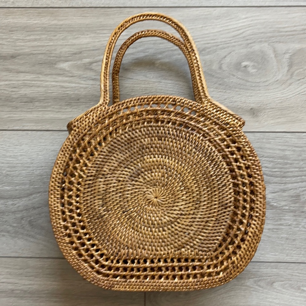 Round Straw Tote Bag - Gem